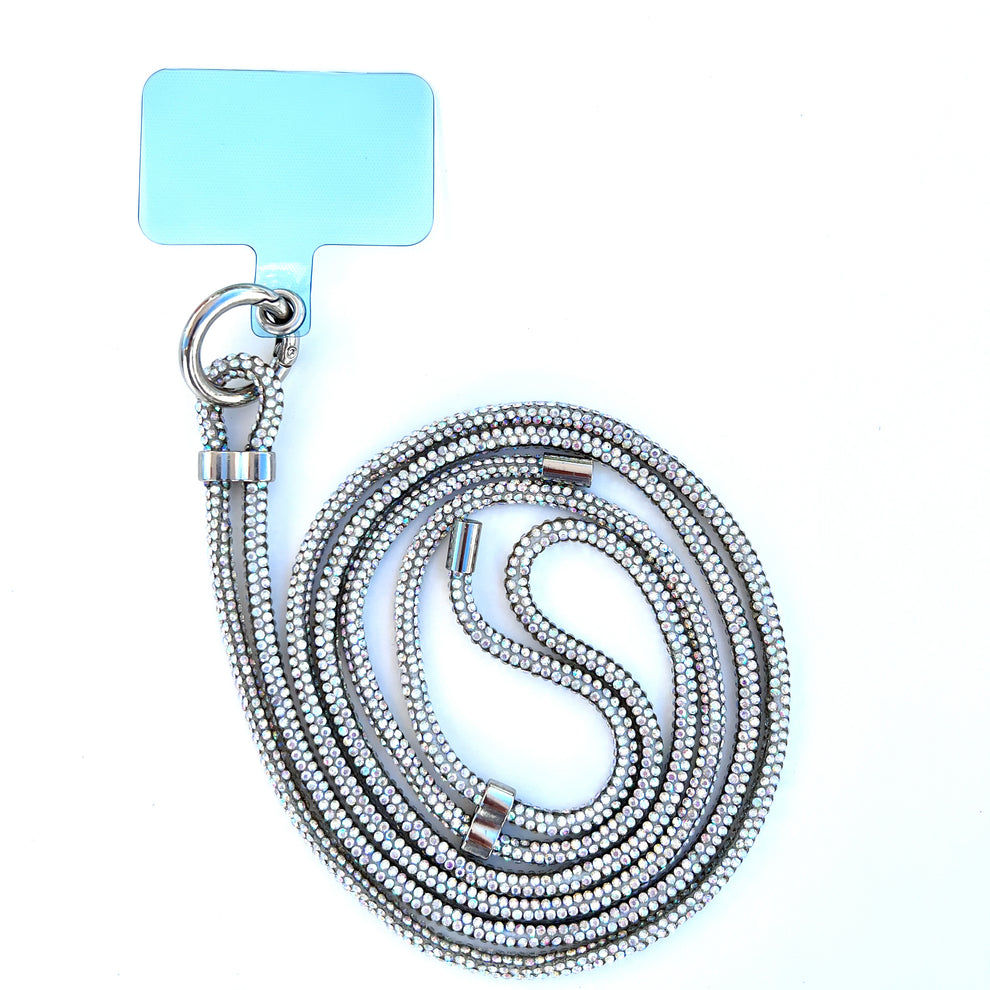 Sparkling Phone Lanyard - White Rhinestones